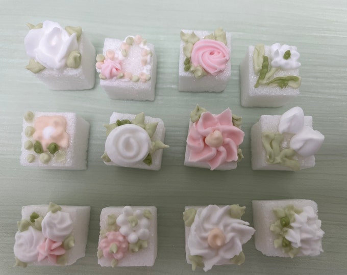Decorative Sugar Cubes Royal Icing Flowers on Sugar Cubes Pink, Light ...
