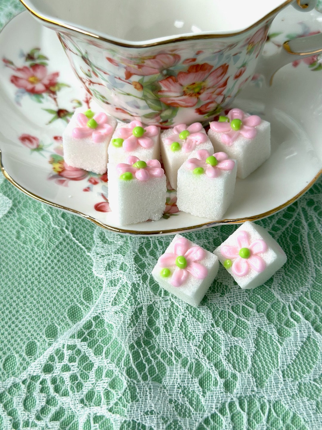 Cubes/ Decorated Pink Flower Sugar Cubes /tea Parties/sugar Cubes/sugar ...
