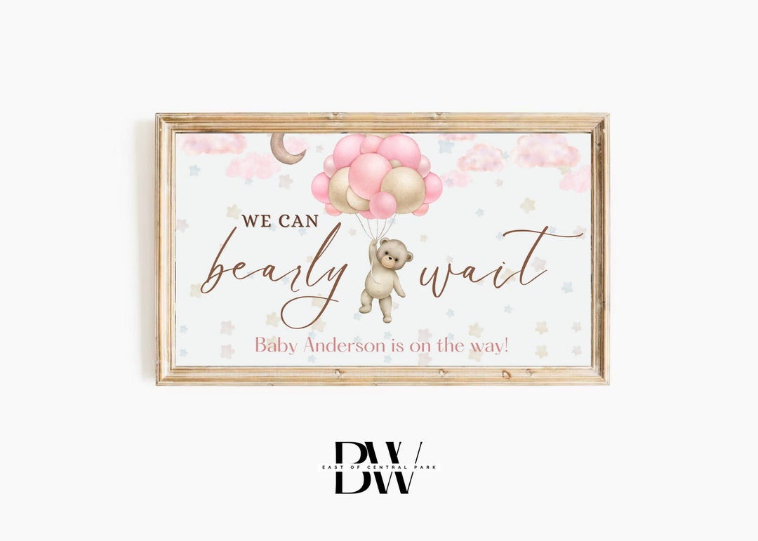 Frame TV Art | Custom Baby Shower Art | We Can Bearly Wait, Girl ...