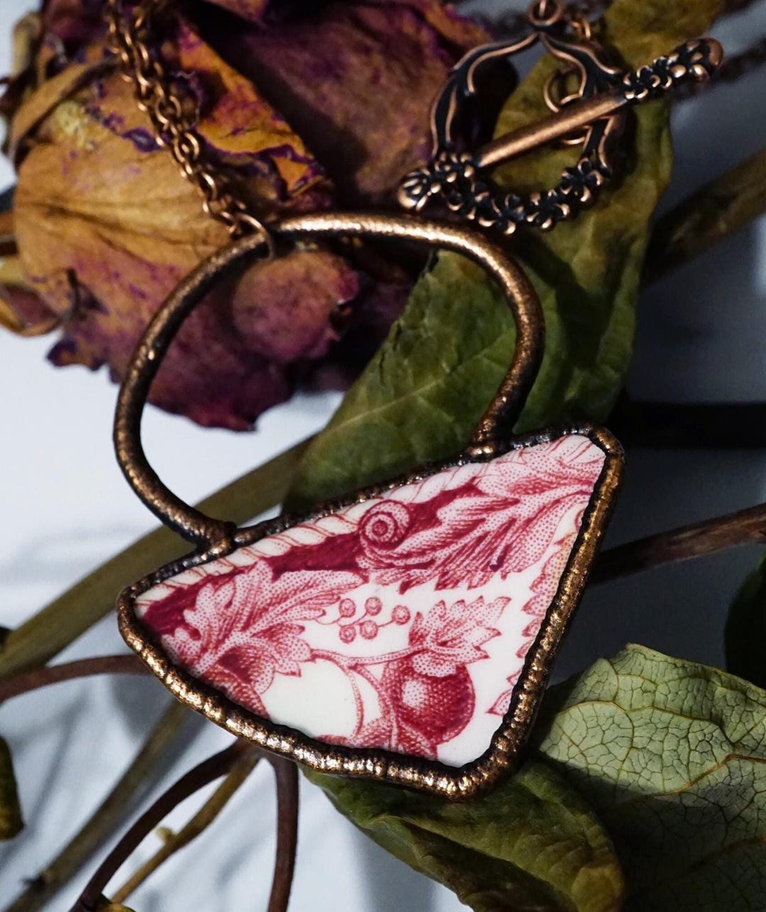 Victorian Style Broken China Pendant, Electroformed Copper Jewelry ...