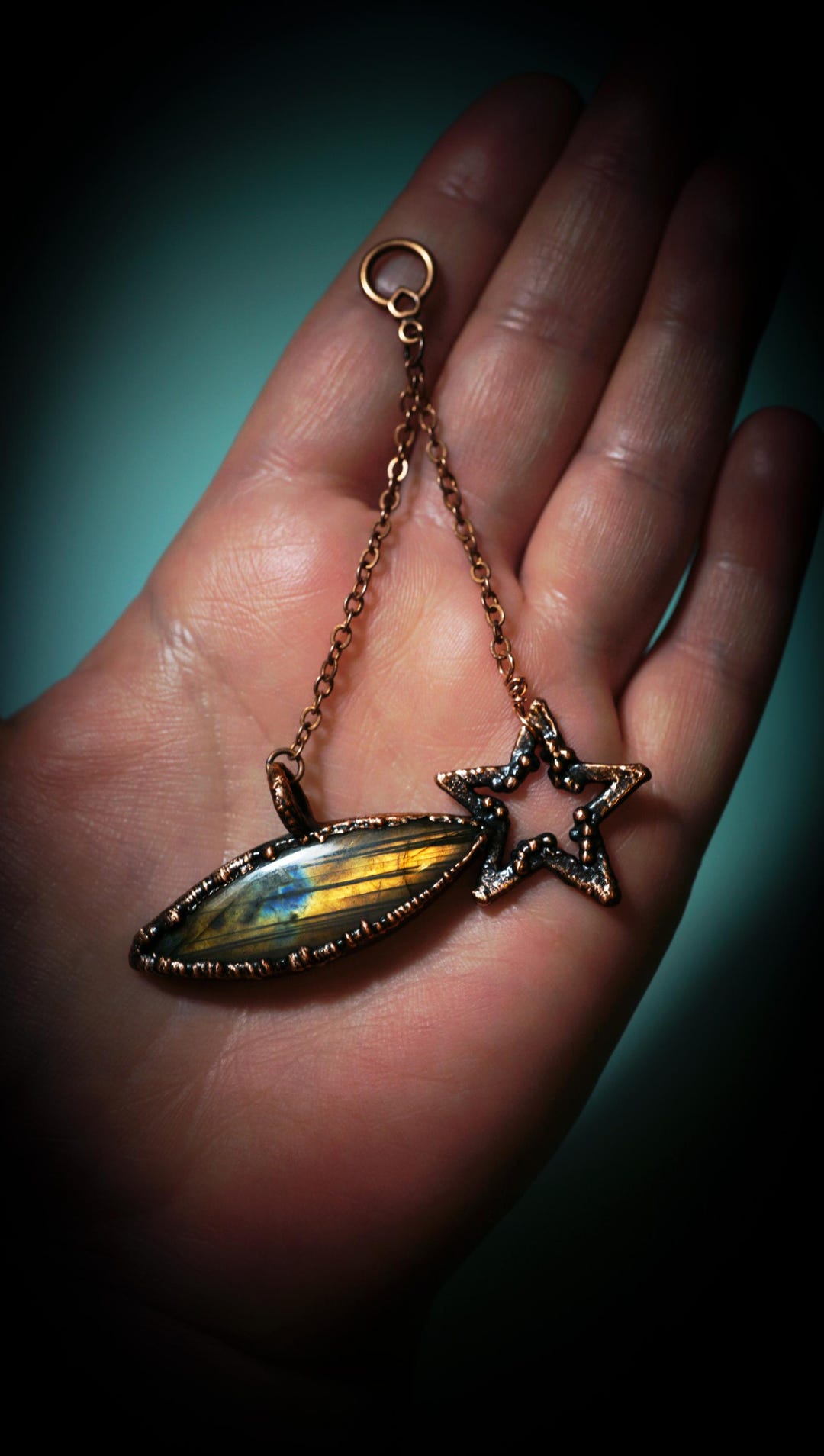 Handmade Shooting Star Crystal Wall Hanging, Orange Labradorite Star ...