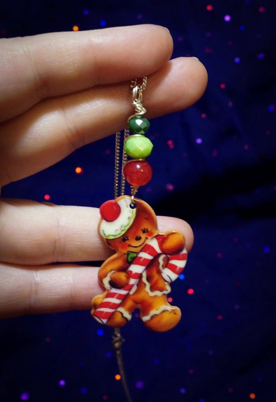 Gingerbread Man Pendant, Wire Wrapped Jewelry - Beaded Gingerbread ...