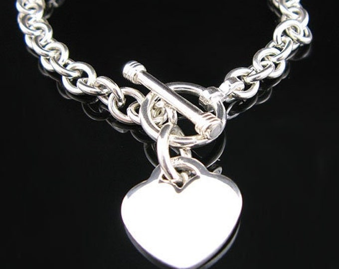 7.5" .925 Sterling Silver Toggle Bracelet With Heart Charm - Etsy