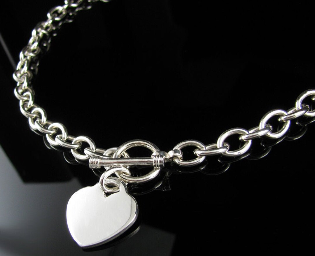 18 Genuine Solid .925 Sterling Silver Medium Oval Link Toggle Heart ...