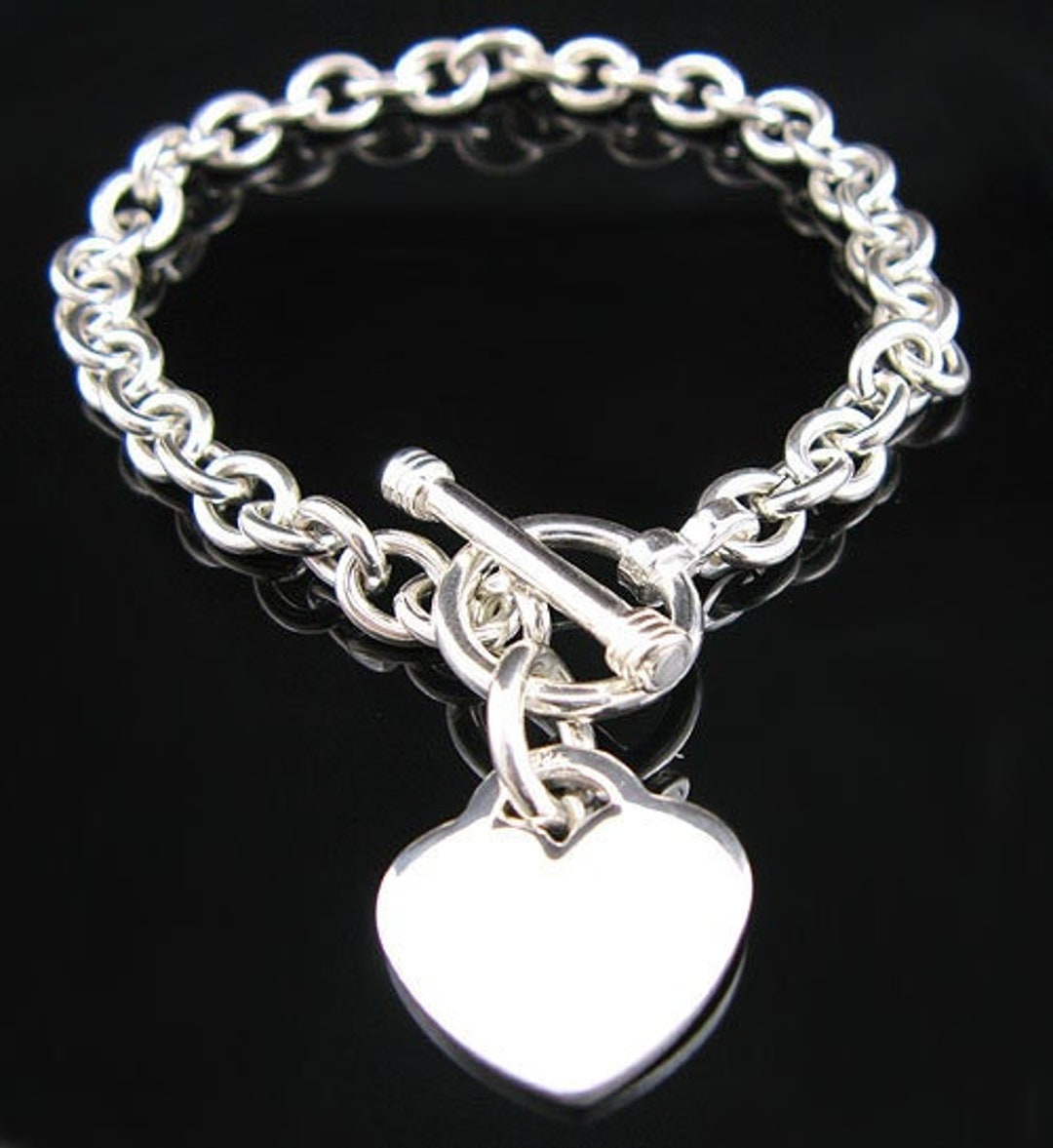 7.5" .925 Sterling Silver Toggle Bracelet With Heart Charm - Etsy