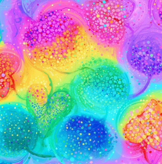 Timeless Treasures Whirlwind Rainbow Hearts by Chong A Hwang - Etsy