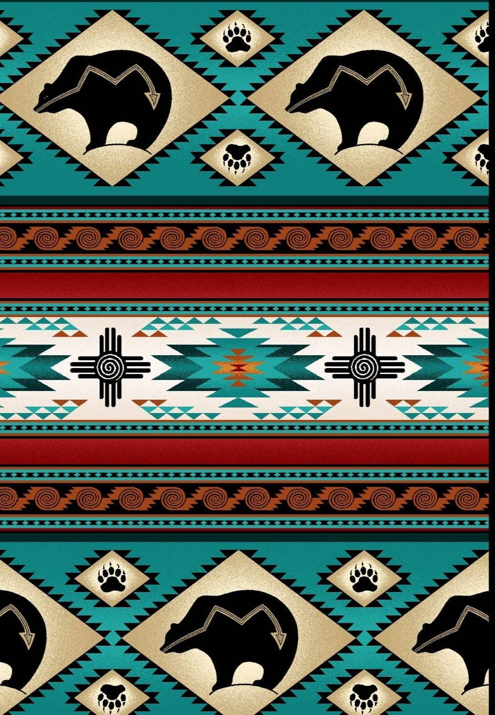 Elizabeth Studio Turquoise Black Bear Border Stripe Tucson - Etsy