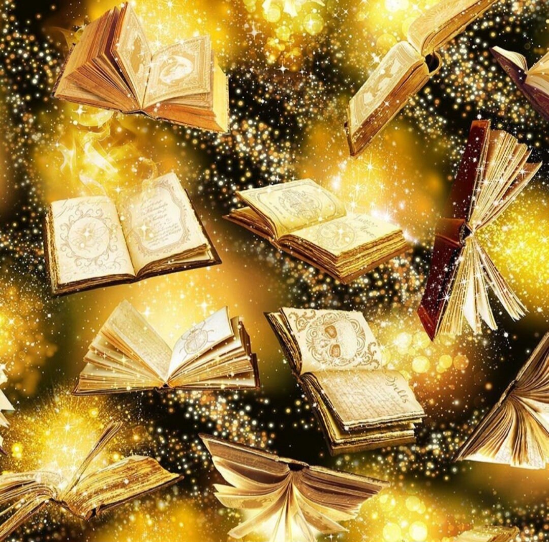 Timeless Treasures Haunted Mystic Library Flying Magic Spell Books ...