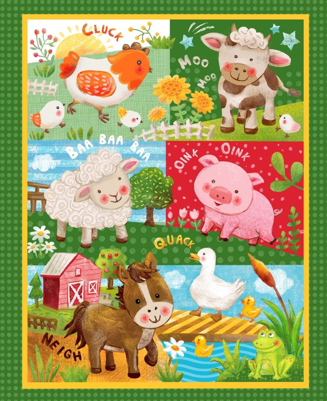 Wee Ones by Oasis Baby Farm Animals Cotton Quilt Fabric Panel 35" X 43 ...