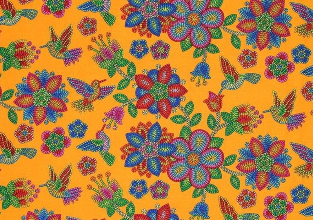 Elizabeth Studio Tucson Hummingbird and Flowers on Orange Cotton Quilt ...