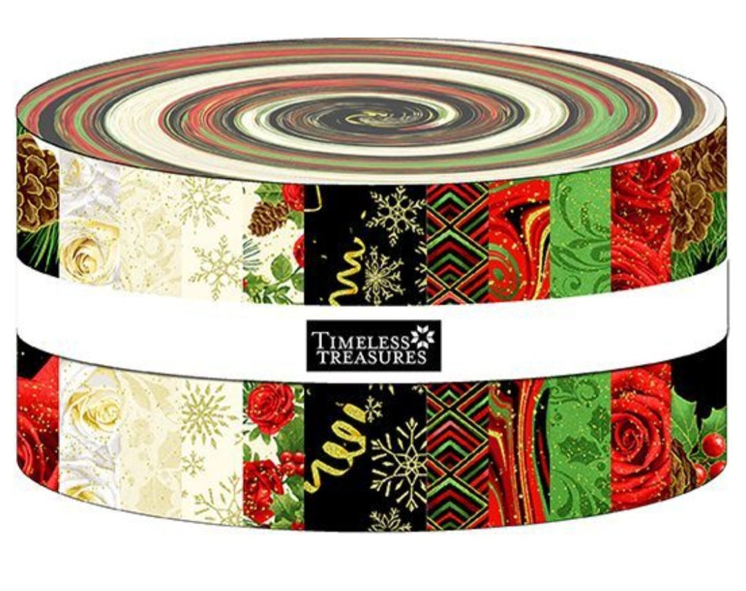 Timeless Treasures Winter Rose Jelly Roll Bundle Cotton Quilt Fabric 40 ...