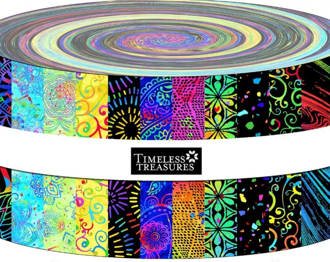 Timeless Treasures Prism Jelly Roll Bundle Cotton Quilt Fabric 40, 2 1/ ...