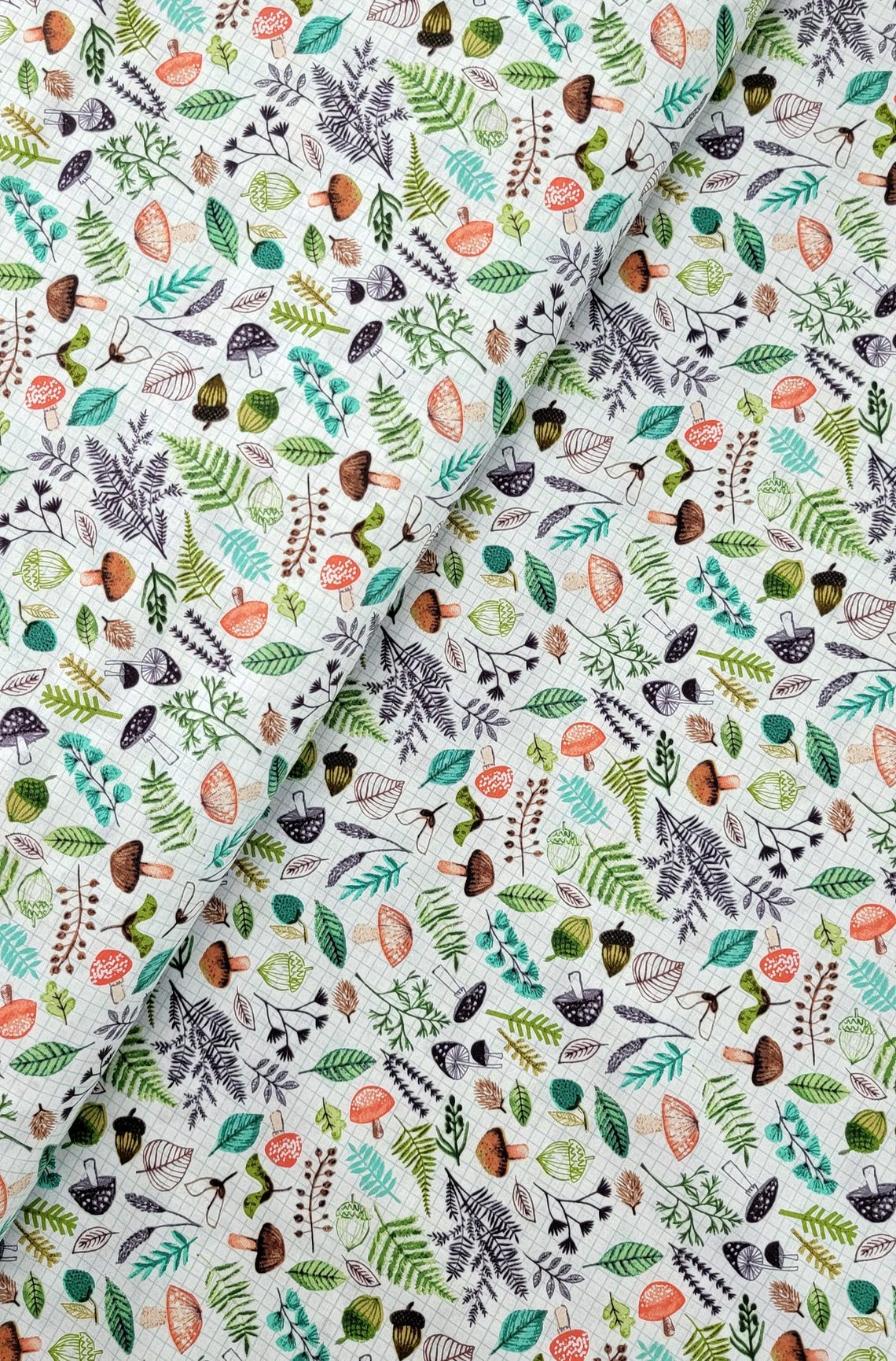 Clothworks Imagine White Terrarium, Plant, Acorn, and Mushroom Cotton ...
