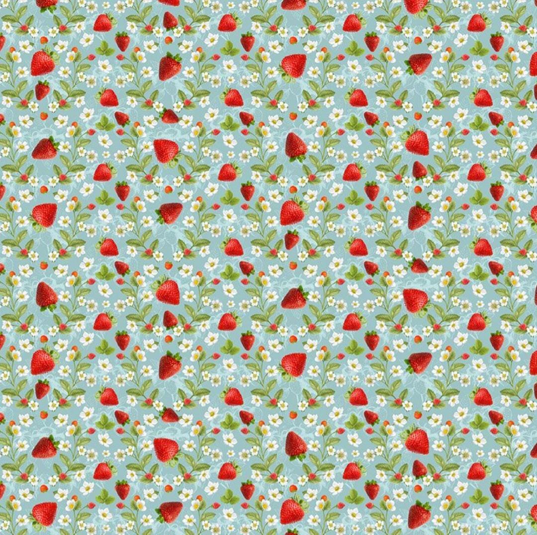 Timeless Treasures Berry Sweet Red Strawberry Floral Vines on Light ...