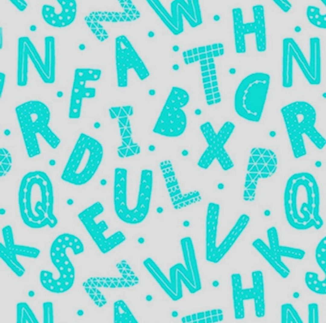 Light Blue Alphabet Letters on White Comfy Cotton FLANNEL Fabric by A ...