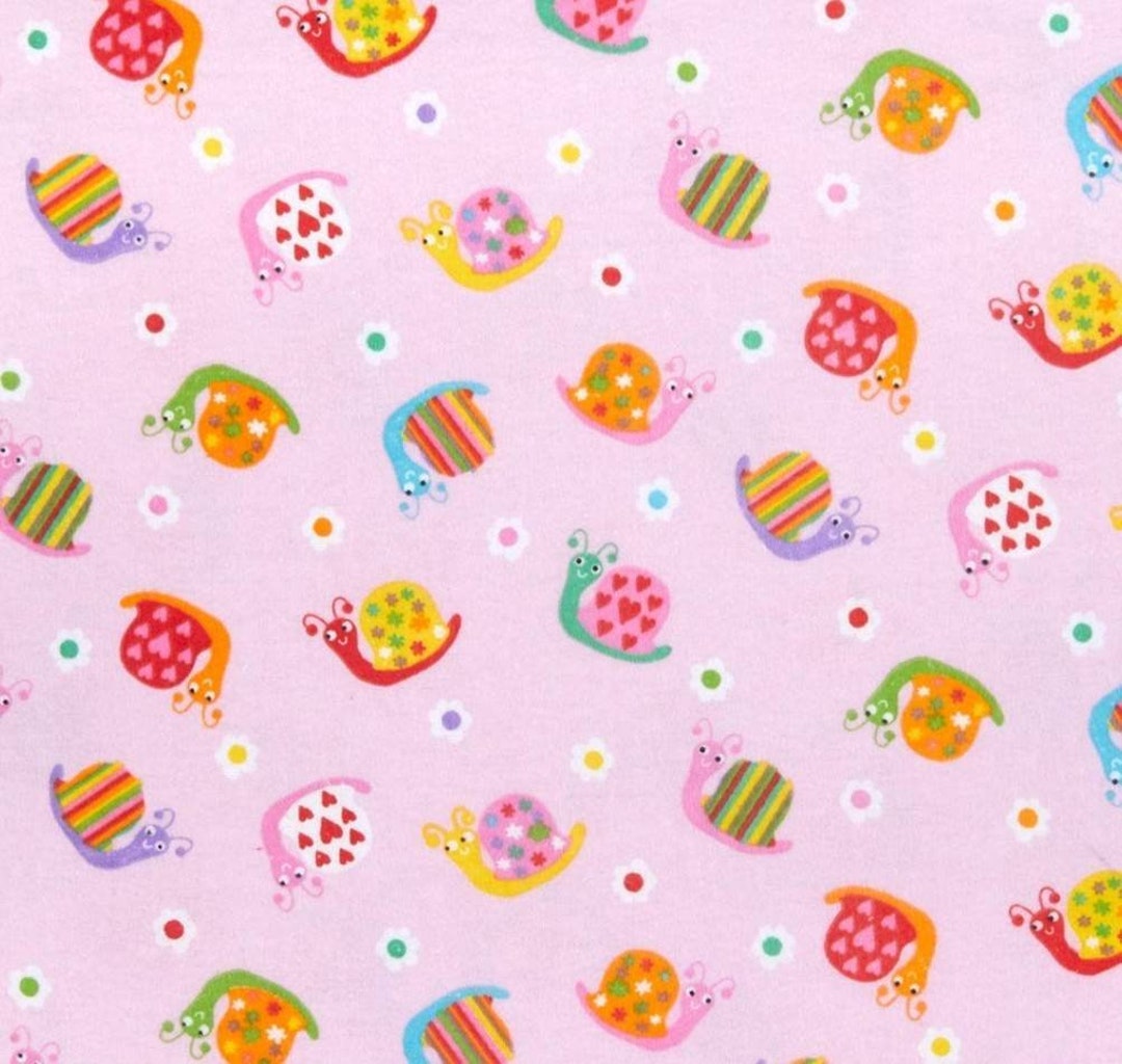 Decorated Snails on Pink Cotton Comfy FLANNEL Fabric by A. E. Nathan - Etsy