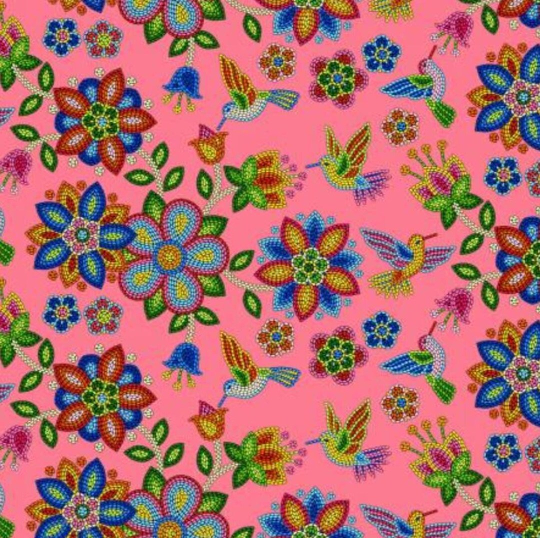Elizabeth Studio Tucson Hummingbird and Flowers Cotton Quilt Fabric on ...