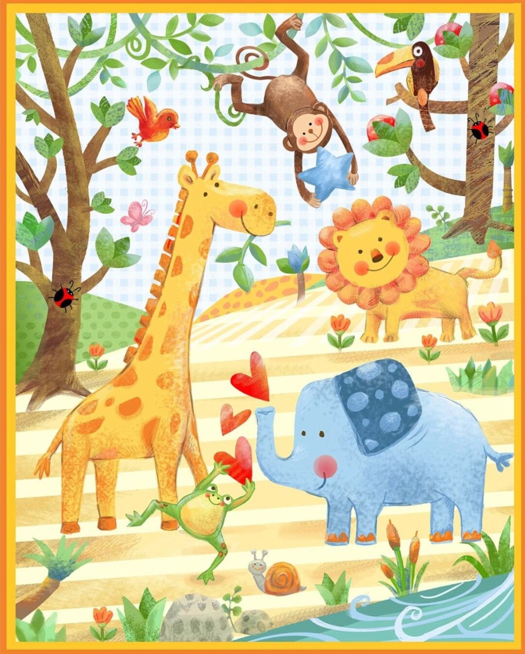 Wee Ones by Oasis Baby Zoo Animals Cotton Quilt Fabric Panel 35" X 43 ...