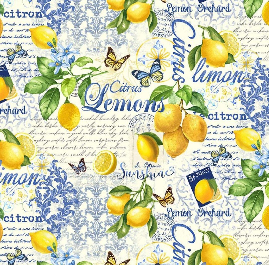 Limoncello by Timeless Treasures Mini Yellow Lemon Collage on Cream ...