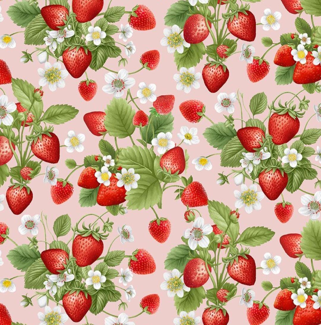 Timeless Treasures Berry Sweet Red Strawberry Floral Bouquets on Pink ...