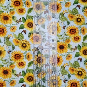 Sunflower Farm by Timeless Treasures Flowers and Butterflies on Sky ...