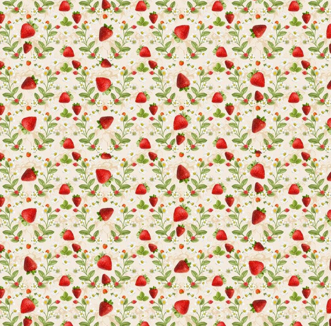 Timeless Treasures Berry Sweet Red Strawberry Floral Vines on Ecru ...