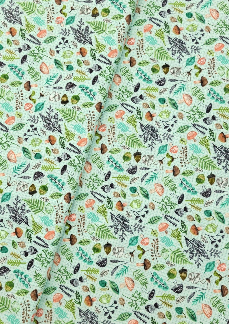 Clothworks Imagine Turquoise Terrarium, Plant, Acorn, and Mushroom ...
