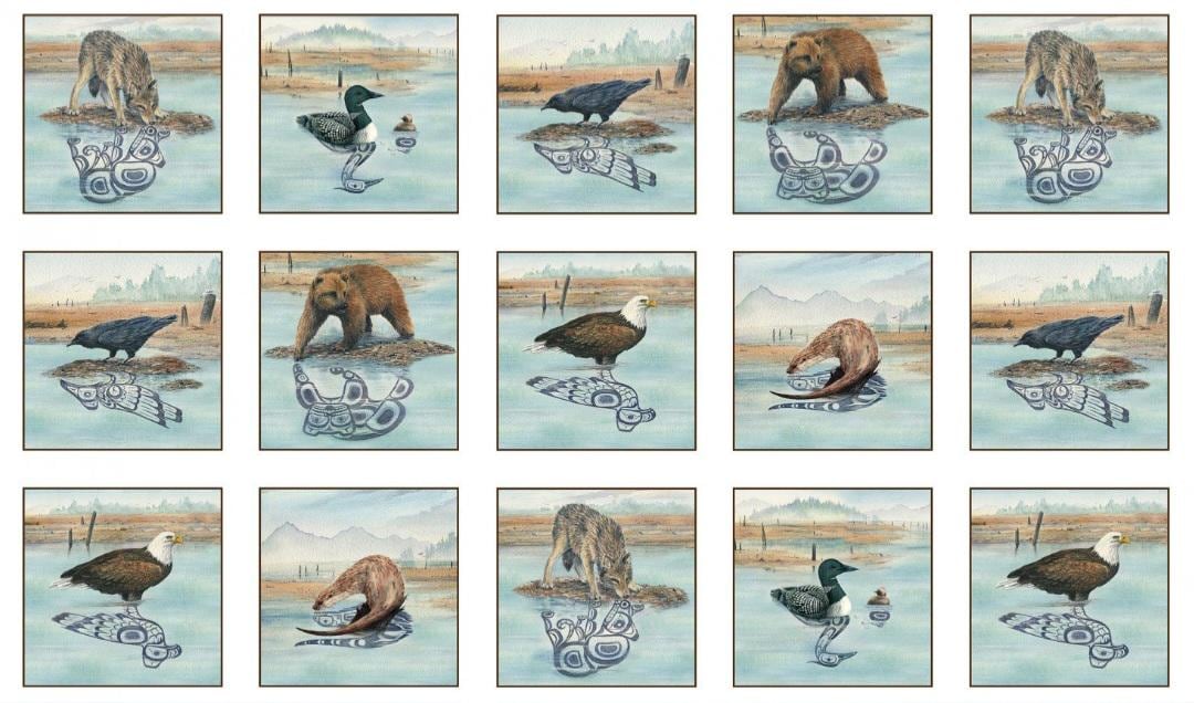 Elizabeth Studio Native Reflections White Wildlife Block Cotton Quilt ...
