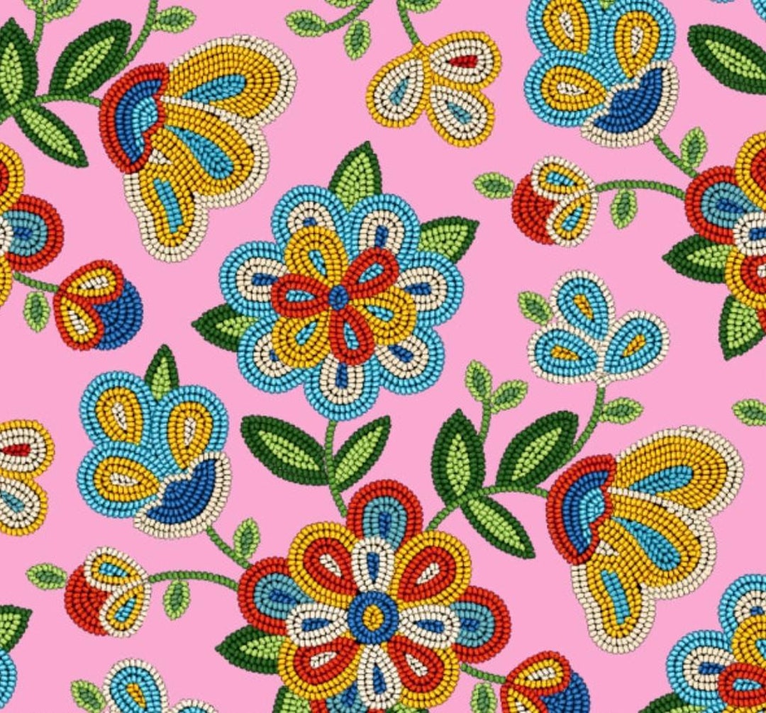Elizabeth Studio Pink Native Tribal Beaded Floral Flower Tucson Cotton ...