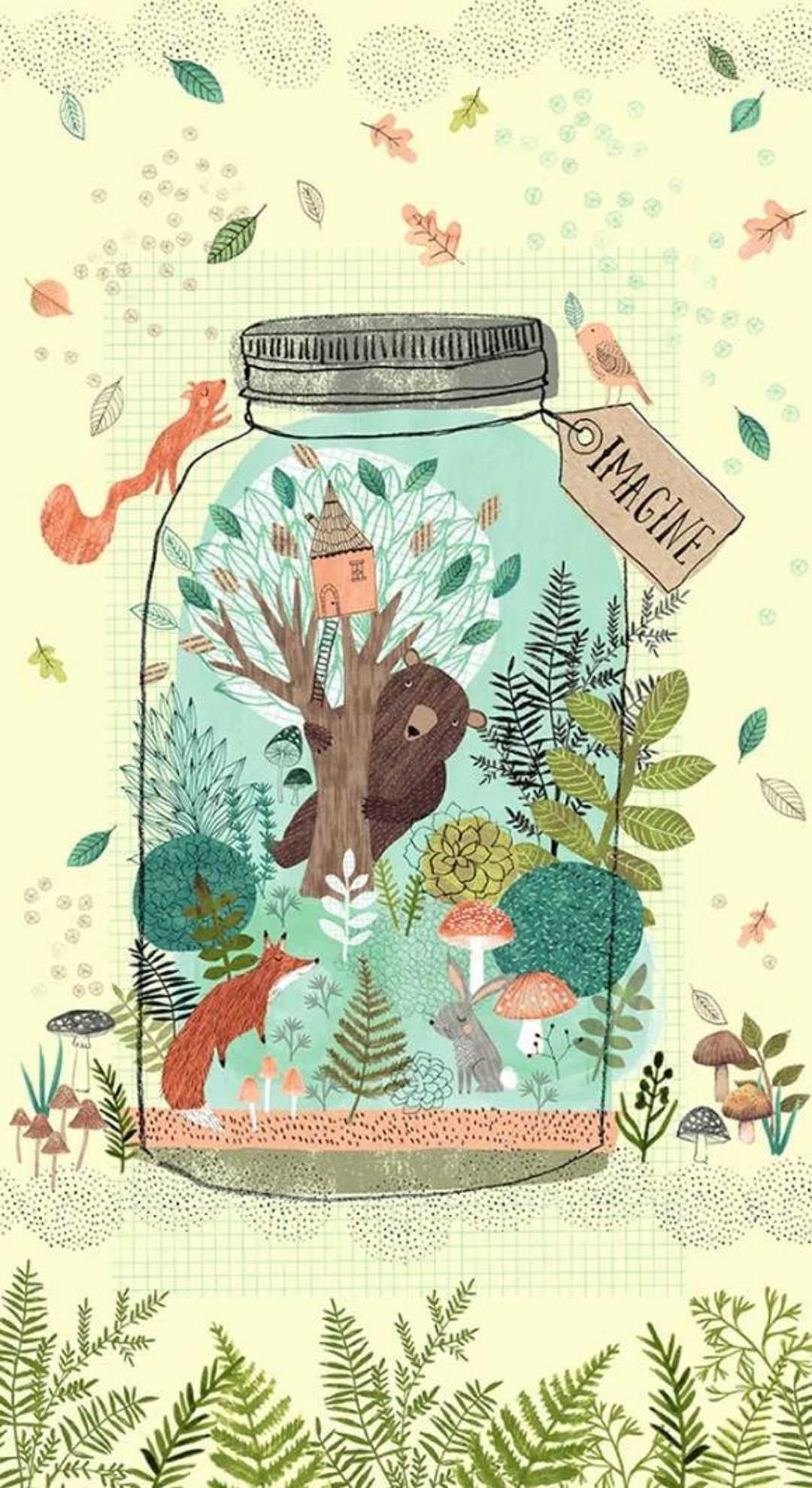 Clothworks Imagine Light Yellow Green Terrarium Cotton Quilt Fabric ...