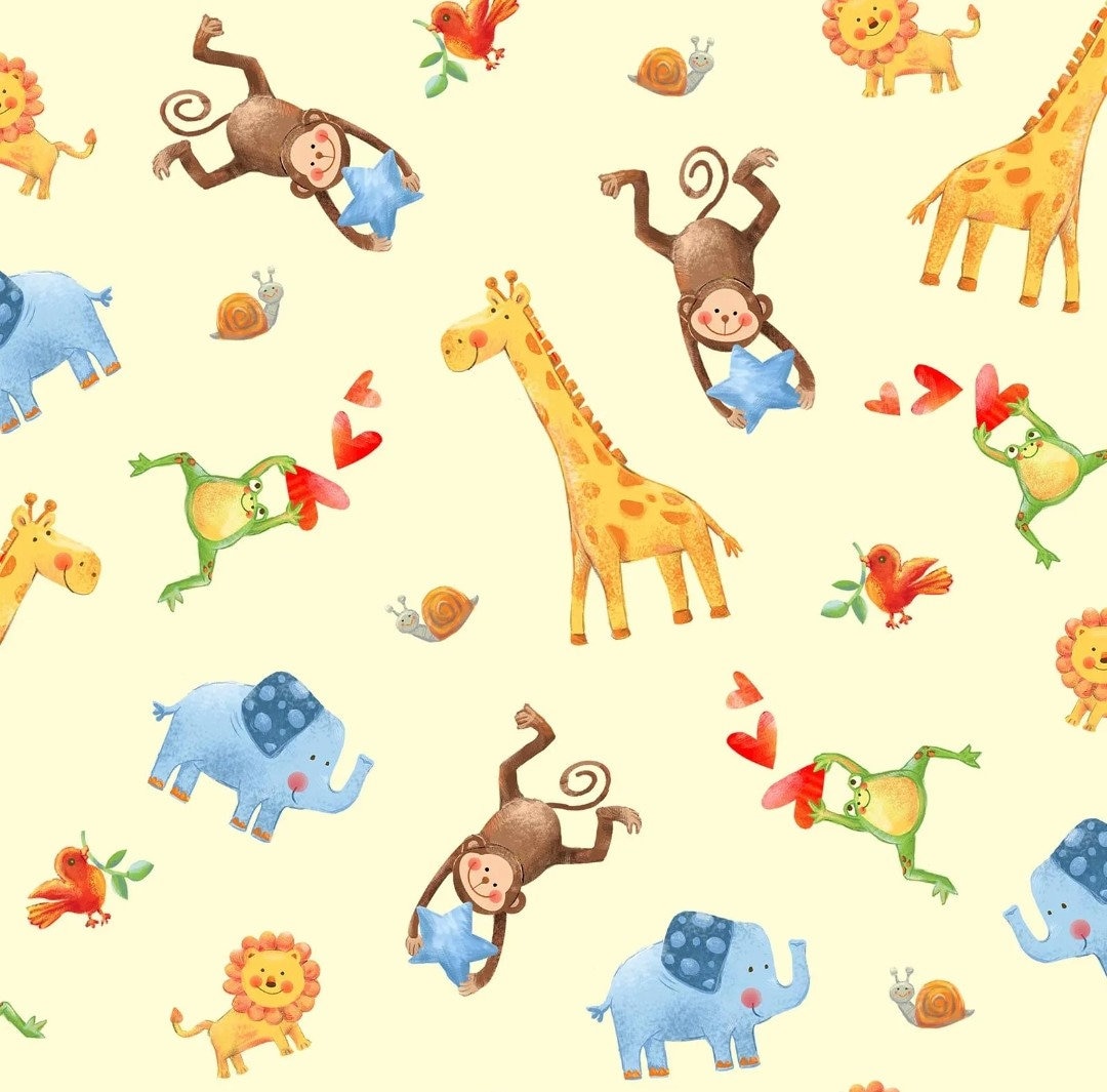 Wee Ones by Oasis Baby Jungle Animals on Light Yellow Cotton Quilt ...