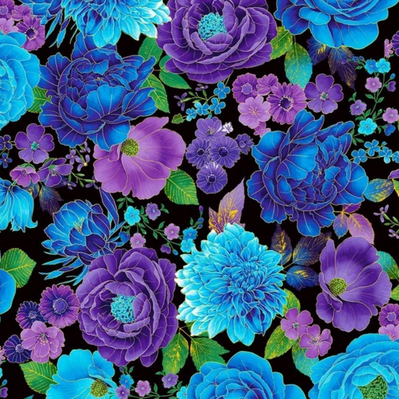 Purple Floral Fabric - Etsy