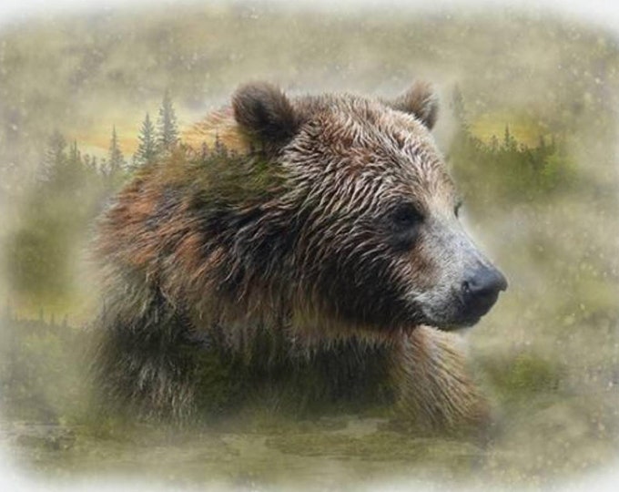 Hoffman Call of the Wild Brown Grizzly Bear Cotton Quilt Panel 32" X 43 ...
