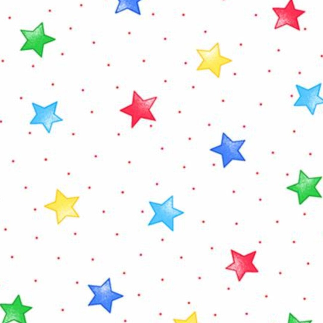 Bright Rainbow Stars and Dots on White Cotton Comfy Flannel Fabric by A ...