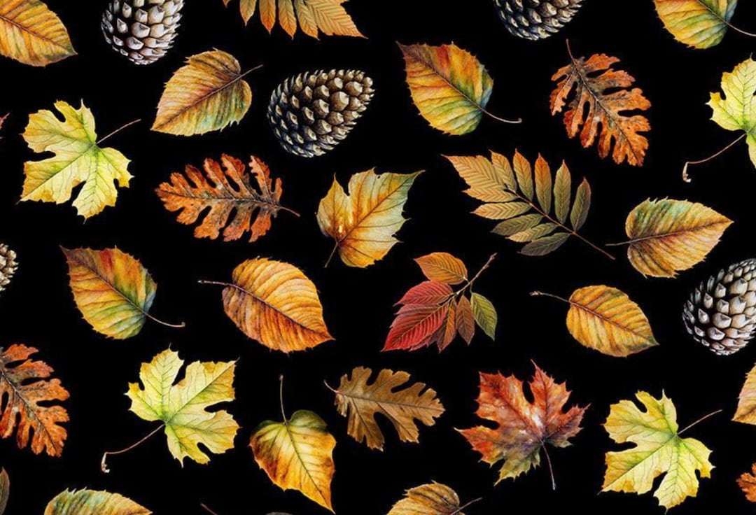 Timeless Treasures Lakeside Cabin Colorful Fall Leaves and Pine Cones ...
