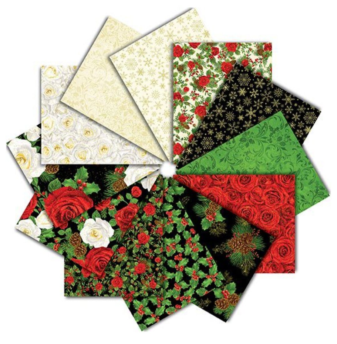Timeless Treasures Winter Rose Fat Quarter Bundle Cotton Quilt Fabric ...