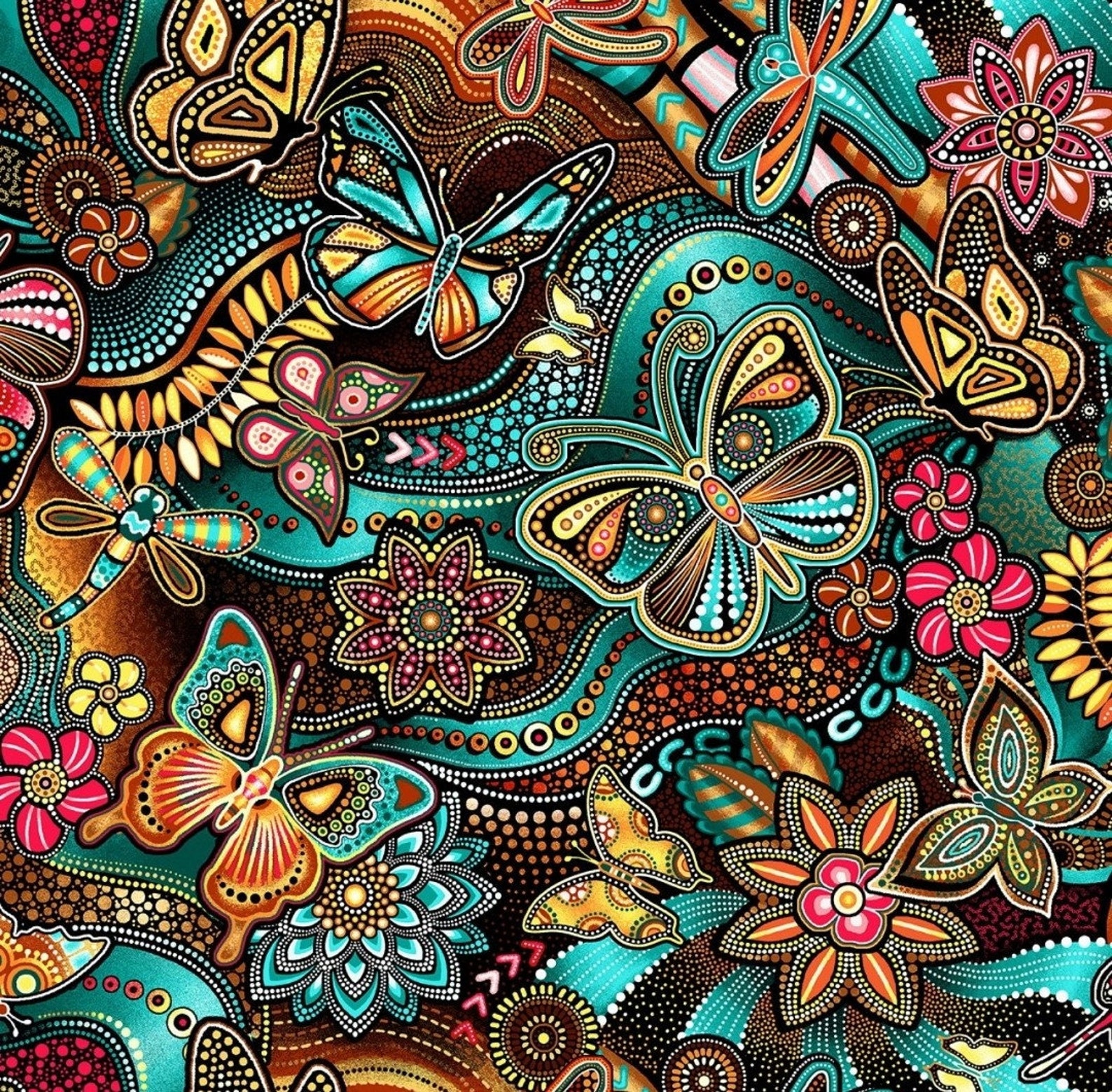 Pannotia by Oasis Fabrics Teal Pink and Yellow Floral - Etsy