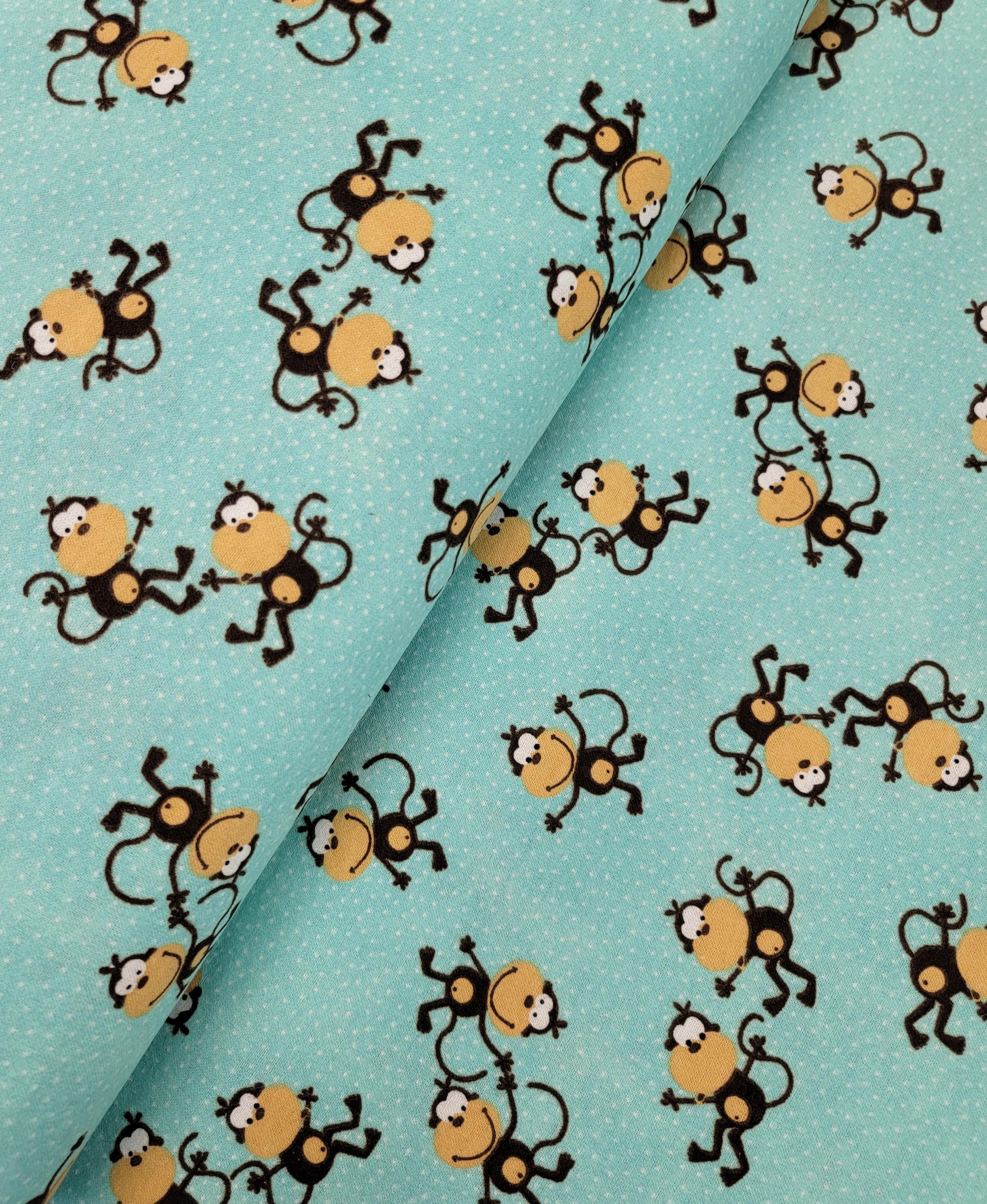 Playful Brown Monkeys on Turquoise Blue Comfy Cotton FLANNEL Fabric by ...