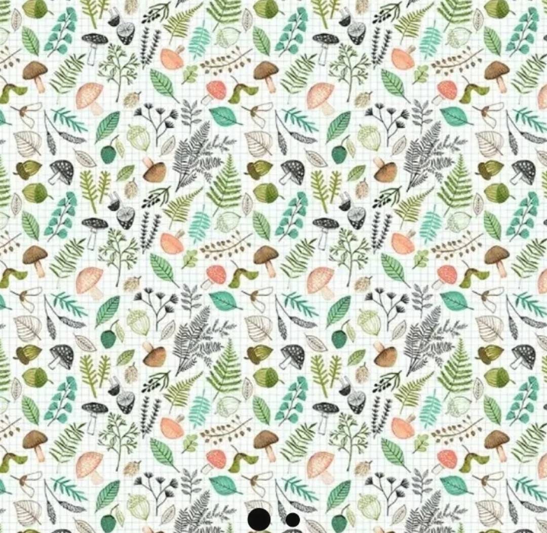 Clothworks Imagine White Terrarium, Plant, Acorn, and Mushroom Cotton ...