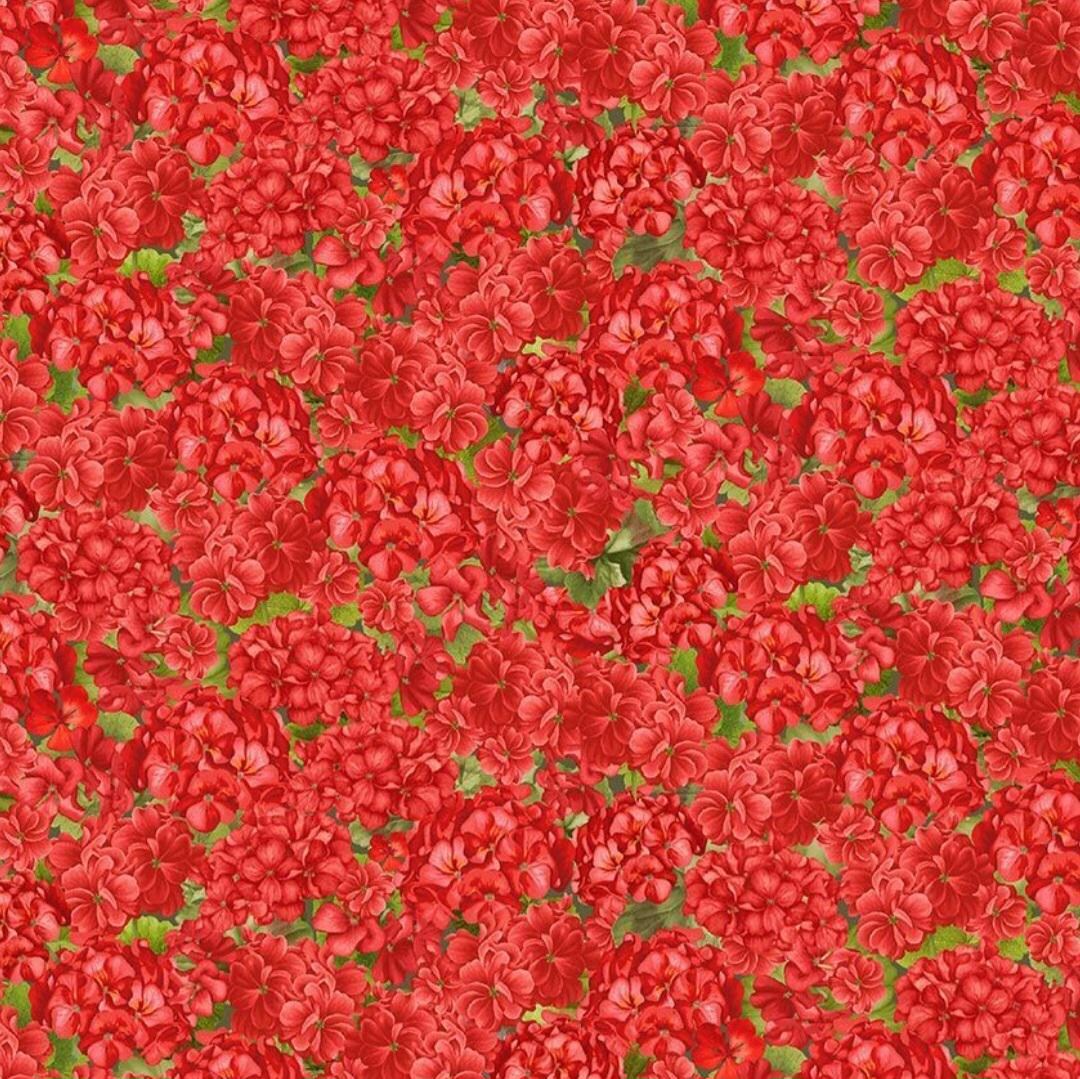 Scarlet Beauty by Timeless Treasures Packed Red Geranium Flowers Cotton ...