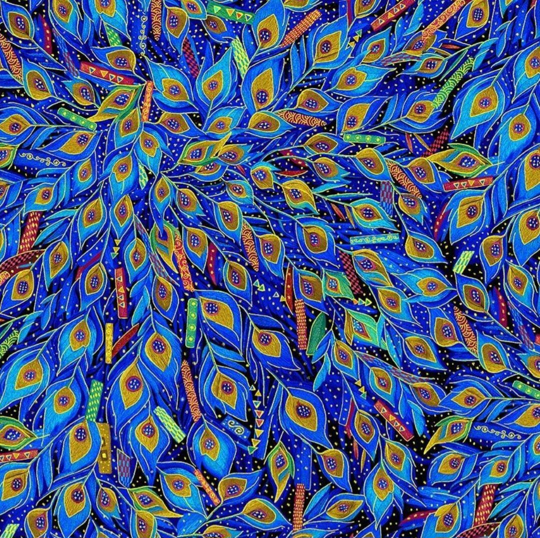 Gilded Plume by Chong A Hwang for Timeless Treasures Multicolor Peacock ...