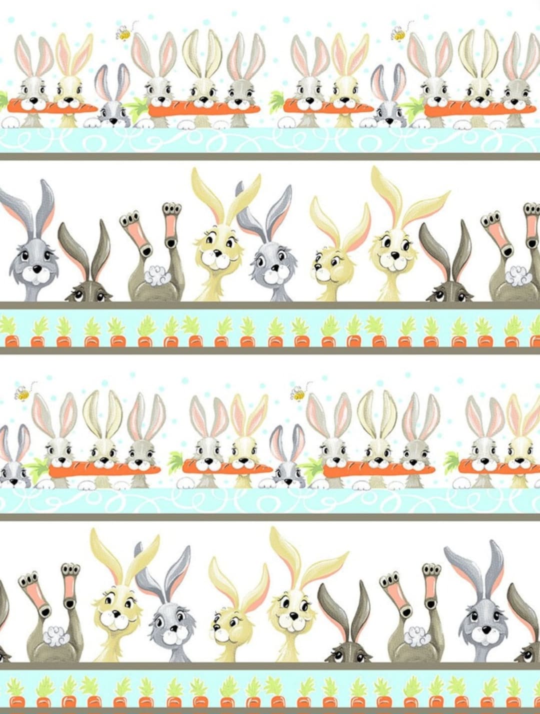 Clothworks Susybee Harold the Hare Bunny Rabbit Border Stripe Cotton ...