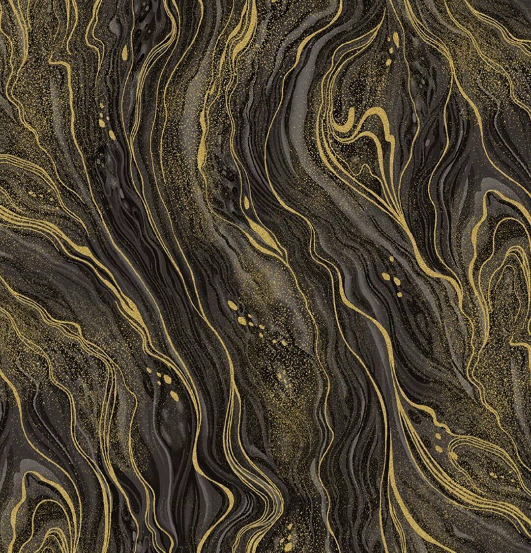 Timeless Treasures Silver and Gold Metallic Marble Swirl Holiday Cotton ...