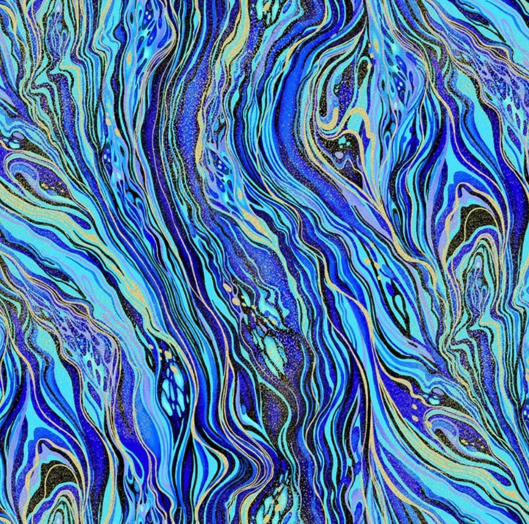 Timeless Treasures Royal Plume Blue and Gold Metallic Marble - Etsy