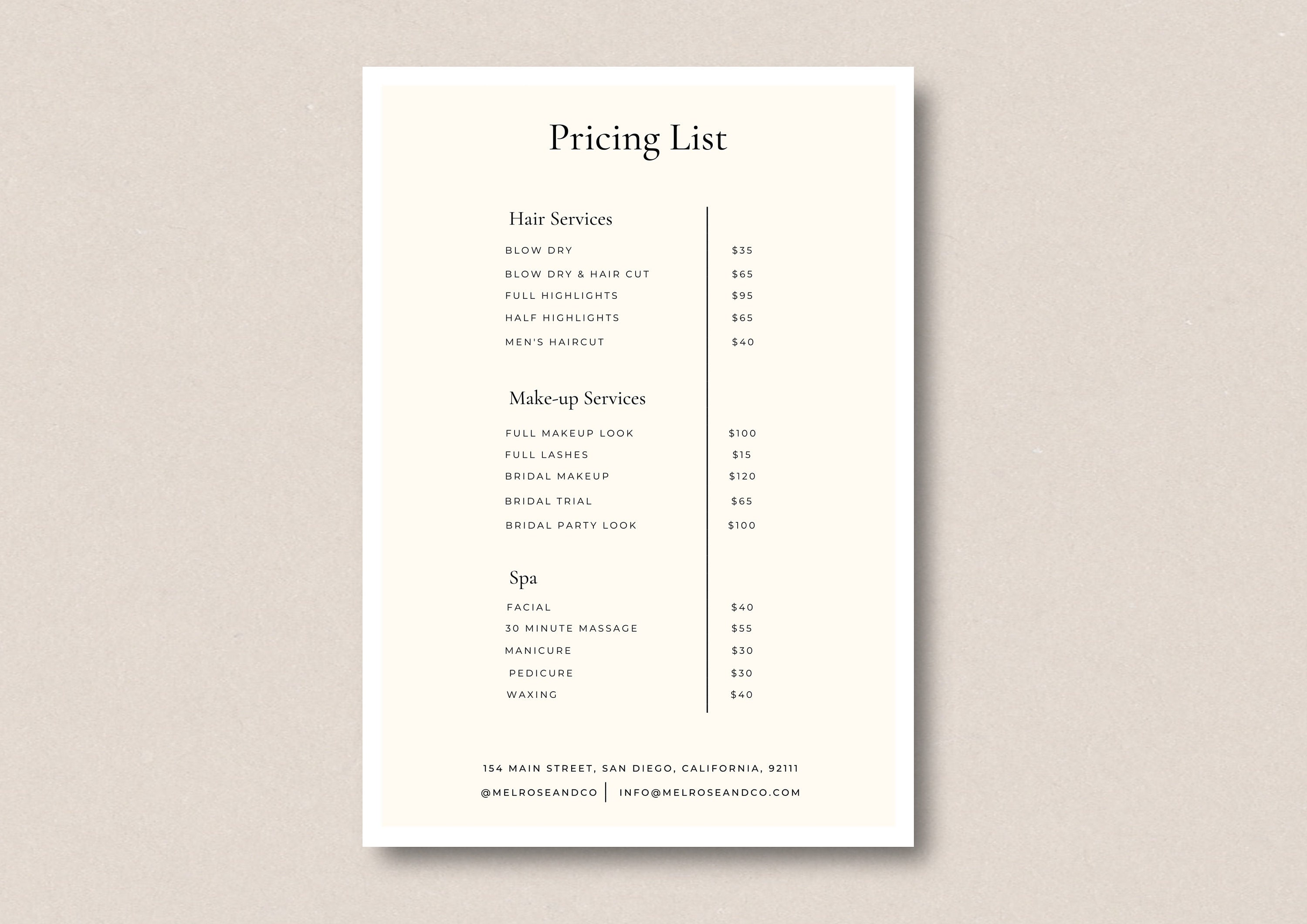 Pricing Template, Canva Pricing List Template, Canva Template, Business ...