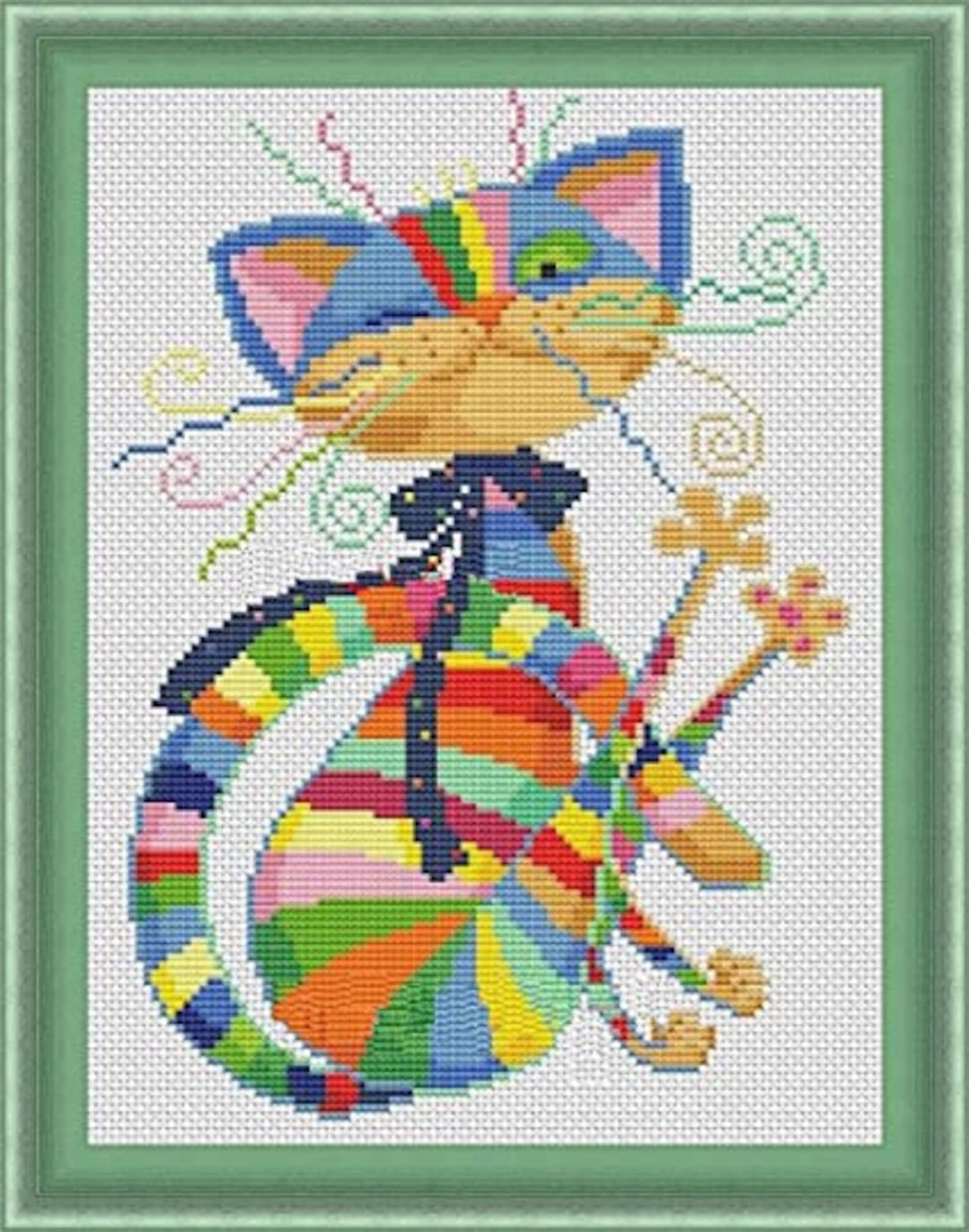 Colourful Cat, Cross Stitch, Pattern, Chart, Instructions, PDF, Instant ...