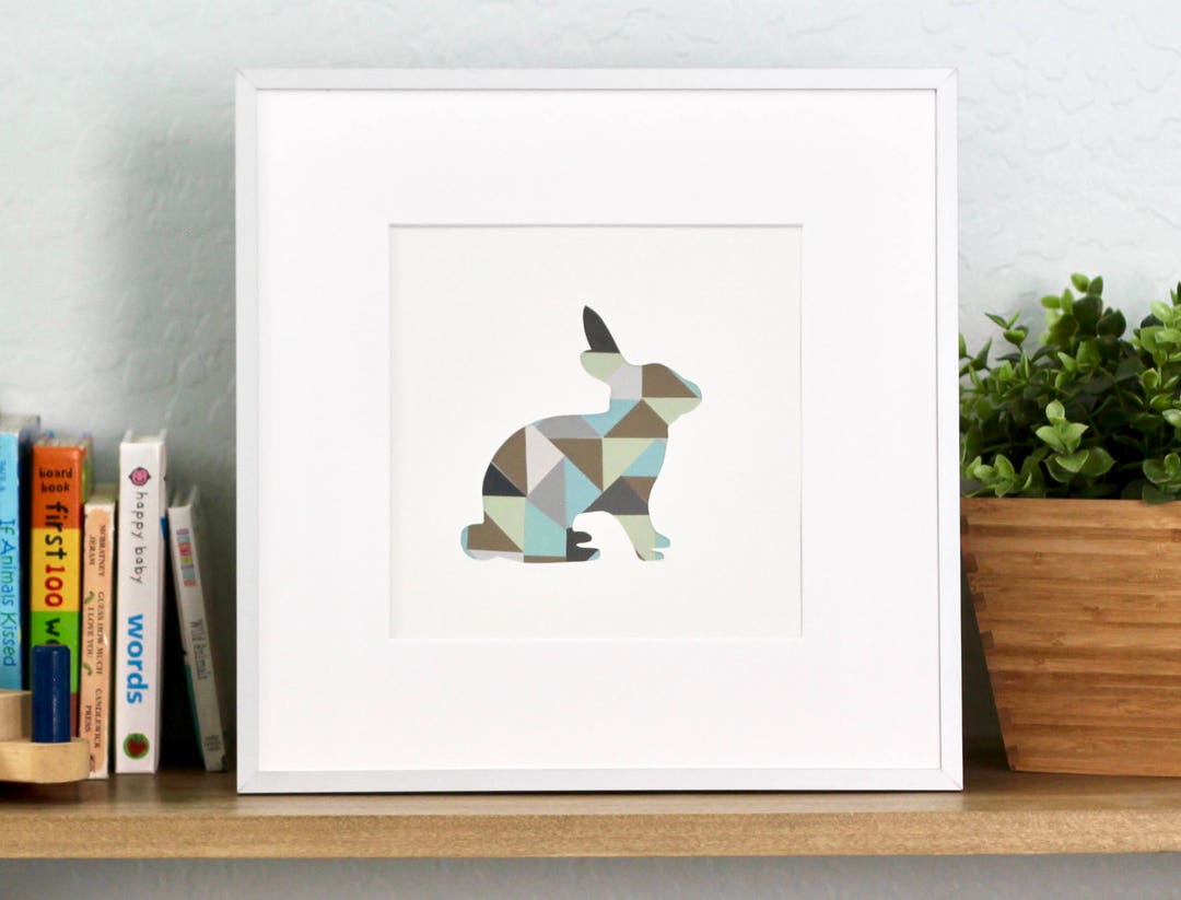 Woodland Bunny Collage and Papercut-modern Nursery Decor-wall Art - Etsy