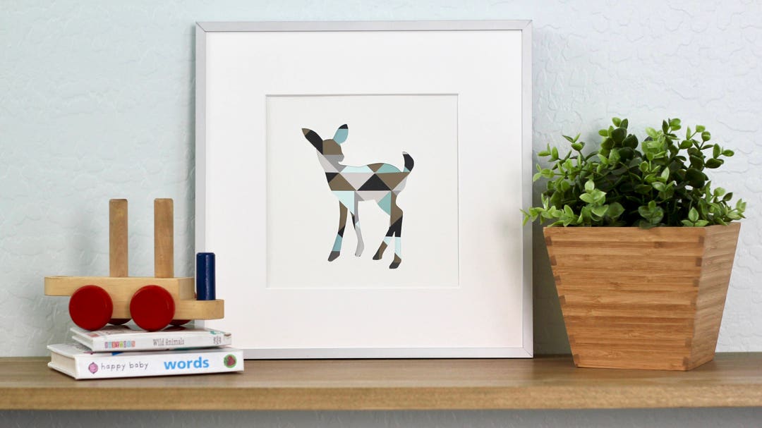 Woodland Deer Collage and Papercut-modern Nursery Decor-wall Art - Etsy