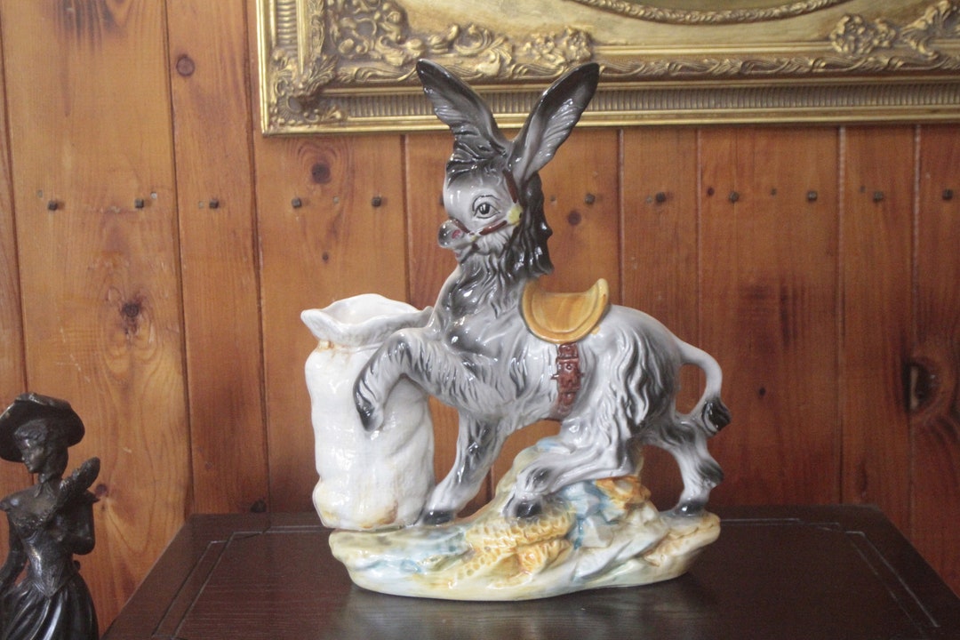 Vintage Large Italian Porcelain Donkey Figurine/vase - Etsy