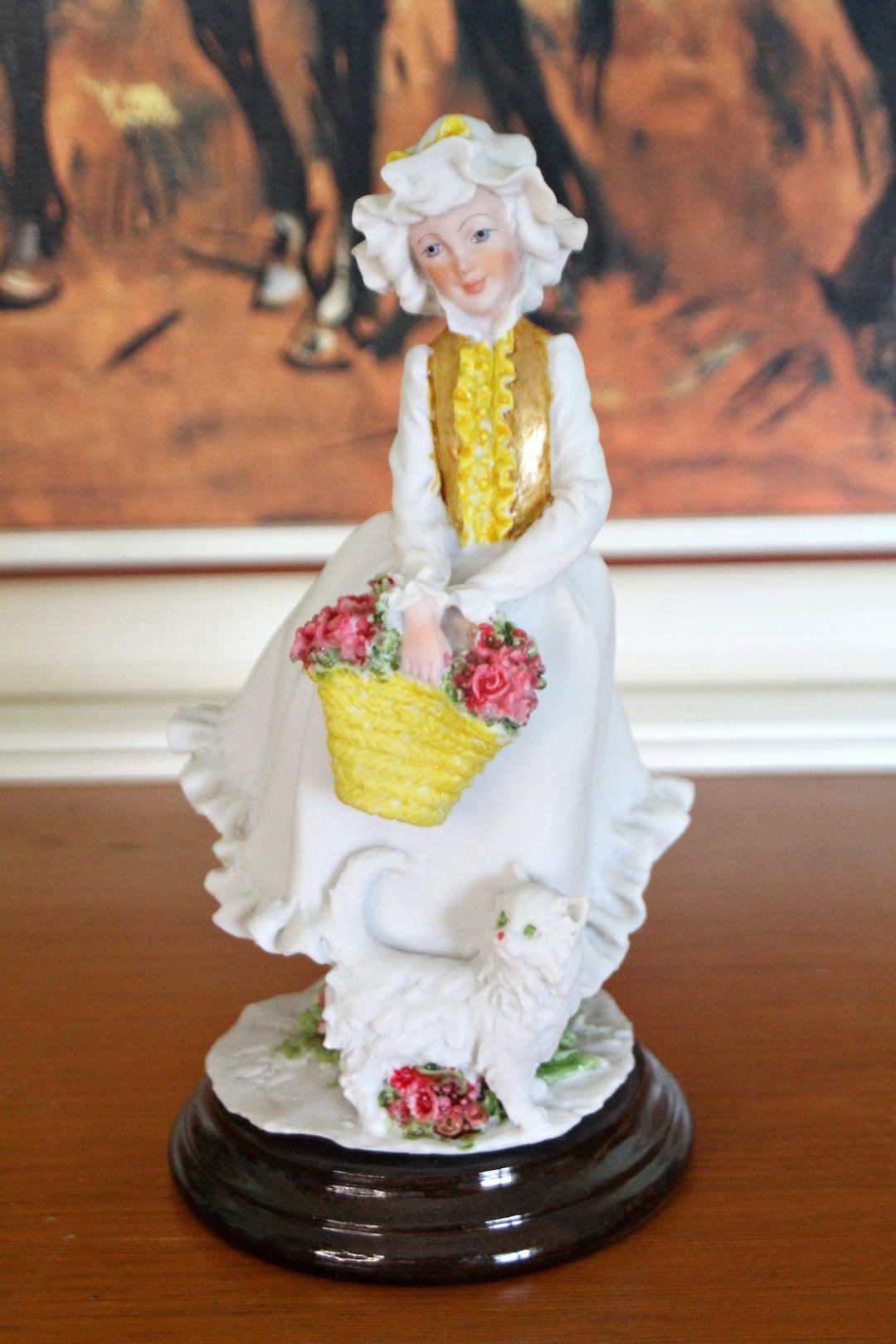 Vintage A. Belcari Girl With Cat Figurine on Wooden Base, Italy - Etsy